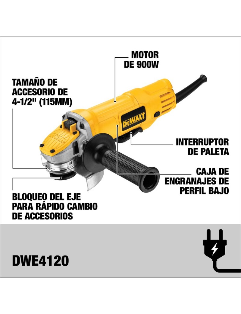 Mini Pulidora Angular 4-1/2 pulg 900W DWE4120-B3 Dewalt | Bravo Industrial