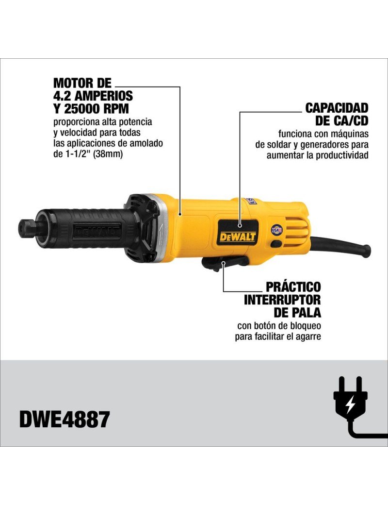Rectificadora 1-1/2 pulg 450W DWE4887-B3 Dewalt | Bravo Industrial